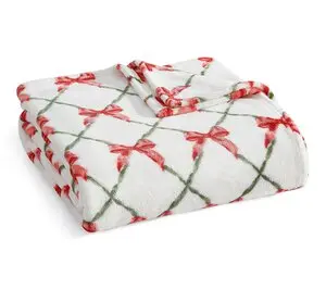 MARTHA STEWART Emma Bow White/red/green Plush 6 0'x70' Throw - One-color