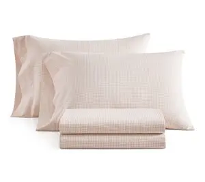 MARTHA STEWART Gingham White/peach Cotton Twin Sheet Set