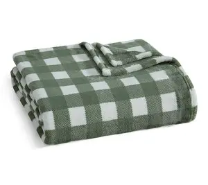 MARTHA STEWART Madison Gingham Green Plush 60'x 70' Throw - One-color