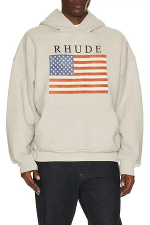 Rhude Usa Flag Hoodie - Heather Grey & Black