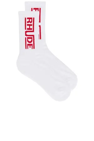 Rhude Champions Logo Sock - White & Red