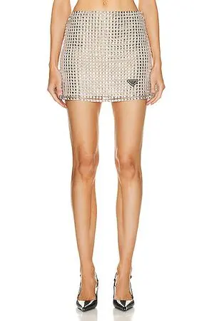 Prada Rhinestone Embroidered Mesh Mini Skirt