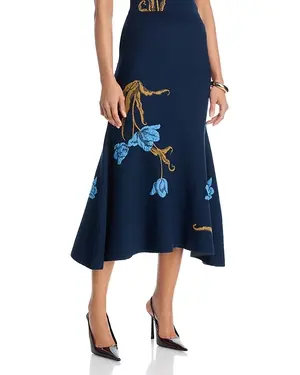Erdem A-line Midi Skirt - Navy