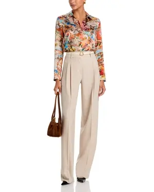L'Agence Tyler Silk Printed Split Neck Blouse - Multi Collage