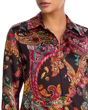 L'Agence Dani Silk Three Quarter Sleeve Blouse - Black Multi
