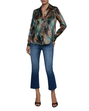 L'Agence Tyler Long Sleeve Blouse - Teal Multi Mix Feather