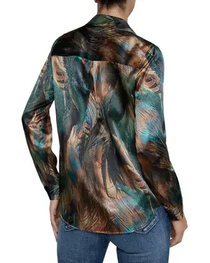 L'Agence Tyler Long Sleeve Blouse - Teal Multi Mix Feather