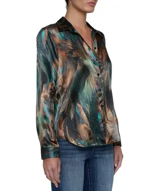 L'Agence Tyler Long Sleeve Blouse - Teal Multi Mix Feather