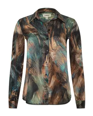L'Agence Tyler Long Sleeve Blouse - Teal Multi Mix Feather
