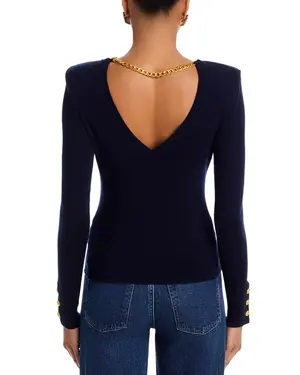 L'Agence Kolie Double V-neck Top With Chain Back
