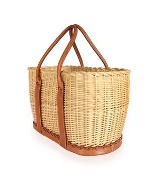 HERMES Garden Party Leather And Straw/raffia Handbag