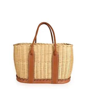HERMES Garden Party Leather And Straw/raffia Handbag