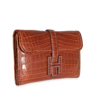 Hermès Fauve Crocodile Niloticus Lisse Jige Clutch Exotic Handbag - Brown