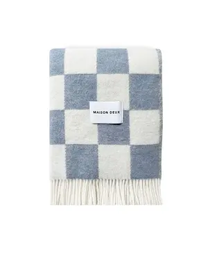 MAISON DEUX Checkerboard Blanket, 51" L X 78" W - Denim Blue And White