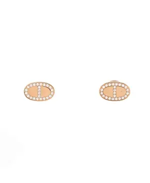HERMES Chaine D'ancre Contour Stud Earrings 18k Rose Gold And Diamonds - Pink