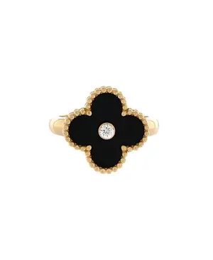 VAN CLEEF & ARPELS Vintage Alhambra Ring With Onyx And Diamond - Gold