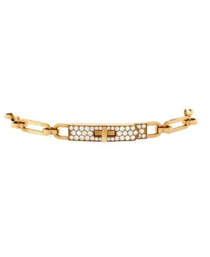 HERMES Small Kelly Chaine Bracelet In 18K Gold And Pave Diamonds