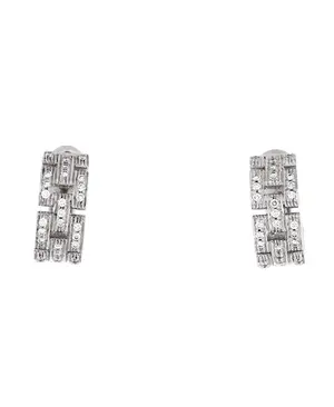CARTIER Maillon Panthere 3 Row Hoop Earrings 18k Gold With Pave Diamonds - White