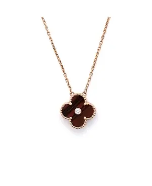 VAN CLEEF & ARPELS Vintage Alhambra Pendant Necklace 18k Rose Gold, Tiger Eye, And Diamond - K Rose Gold