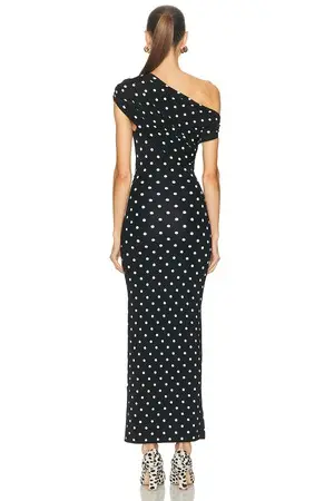SELF-PORTRAIT Polka Dot Draped Midi Dress