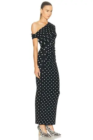 SELF-PORTRAIT Polka Dot Draped Midi Dress