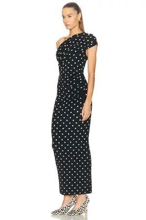 SELF-PORTRAIT Polka Dot Draped Midi Dress