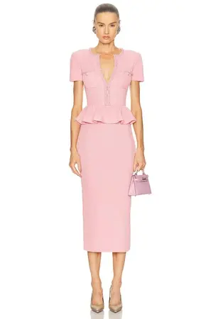 SELF-PORTRAIT Peplum Midi Dress - Pink