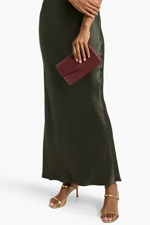 SERAPIAN Mosaico Woven Leather And Suede Clutch - Claret