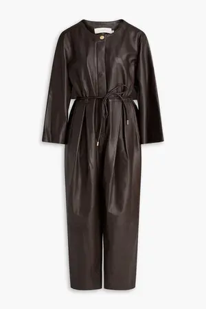 Zimmermann Pleated Leather Jumpsuit - Dark Brown