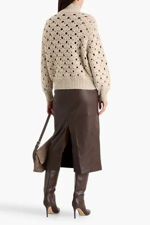 Brunello Cucinelli Sequin-embellished Open-knit Cashmere-blend Half-zip Sweater