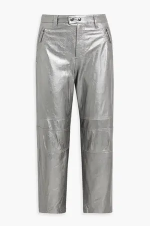 Brunello Cucinelli Cropped Metallic Leather Tapered Pants