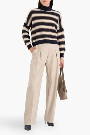 Brunello Cucinelli Brushed Striped Turtleneck Sweater