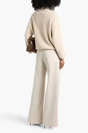 Brunello Cucinelli Bead-embellished Ribbed Cashmere Turtleneck Sweater - Beige