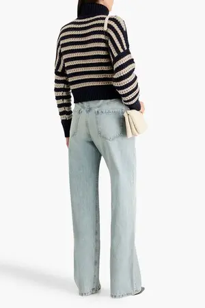 Brunello Cucinelli Cropped Striped Wool-blend Turtleneck Sweater