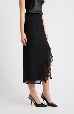 OPEN EDIT Ruffle Chiffon Midi Skirt