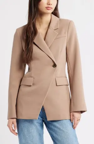 OPEN EDIT The Icon Asymmetric Fitted Blazer - Tan Portabella