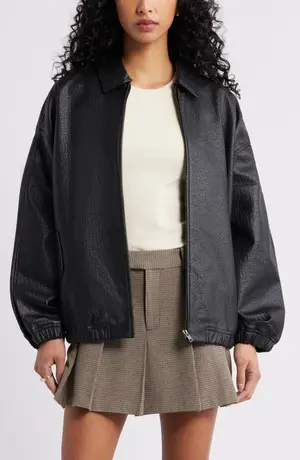 OPEN EDIT Oversized Faux Leather Jacket - Black