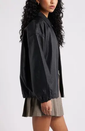 OPEN EDIT Oversized Faux Leather Jacket - Black