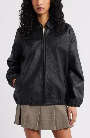 OPEN EDIT Oversized Faux Leather Jacket - Black