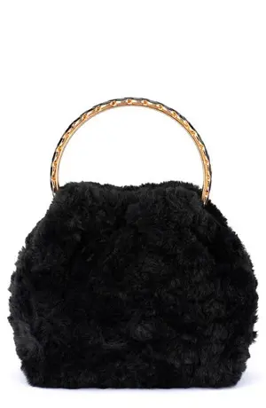 OLGA BERG Faux Fur Top Handle Bag
