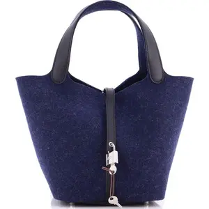HERMES Picotin Lock Bag Felt With Leather Mm - Bleu Nuit