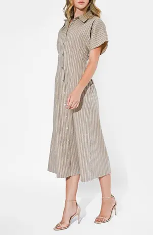 Adelyn Rae Audrey Stripe Shirt Dress - Mocha