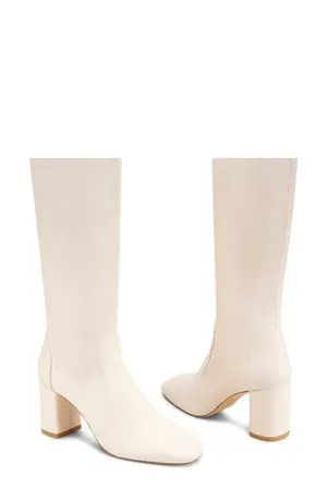 STUART WEITZMAN Lucie Knee High Block Heel Boots - Cream.