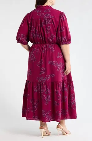 SUGARLIPS Floral Print Pintuck Pleat Maxi Dress
