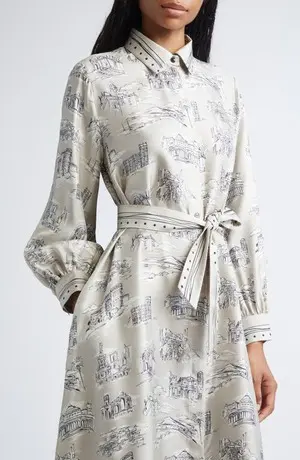 Max Mara Carbone Print Silk Shirt Dress - Sand