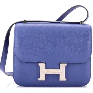 HERMES Constance Bag Verso Chevre Mysore 18 - Bleu Brighton/bleu De Prusse