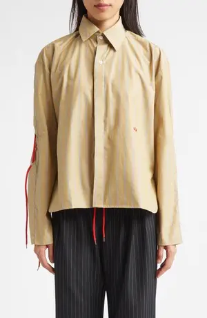 KÚR Circle Detail Striped Organic Cotton Button-up Shirt