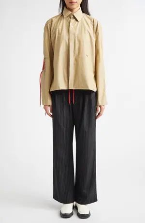 KÚR Circle Detail Striped Organic Cotton Button-up Shirt