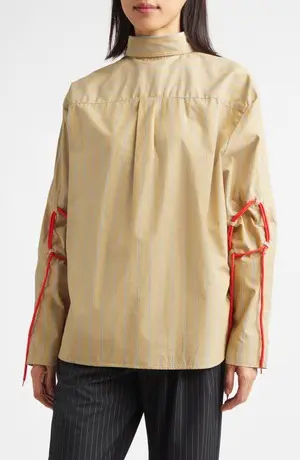 KÚR Circle Detail Striped Organic Cotton Button-up Shirt