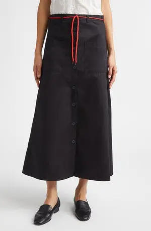 KUR Shoelace Belt Patch Pocket A-line Midi Skirt